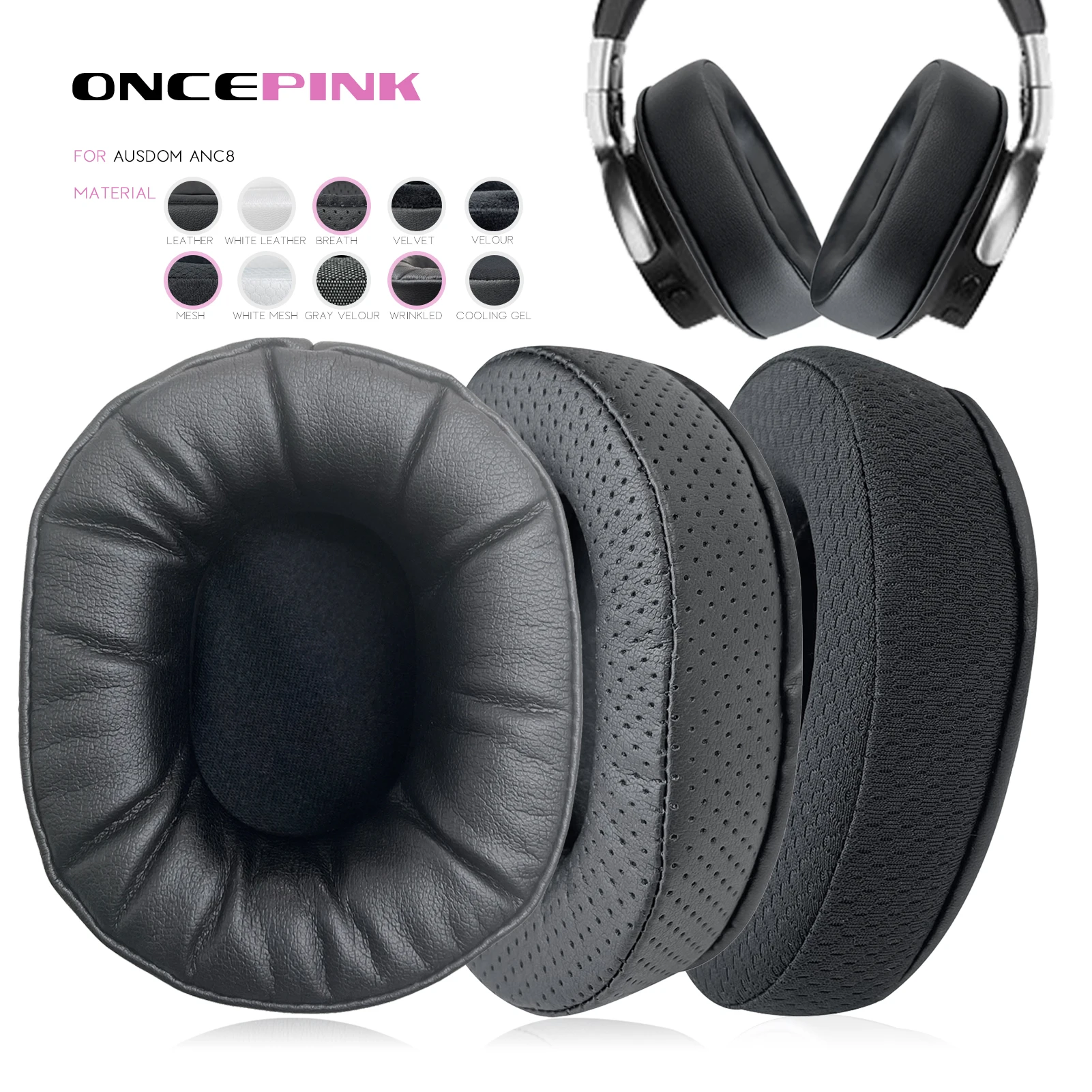 Oncepink-Replacement-Ear-Pads-for-Ausdom-ANC8-Headphone-Thicken-Cushion ...