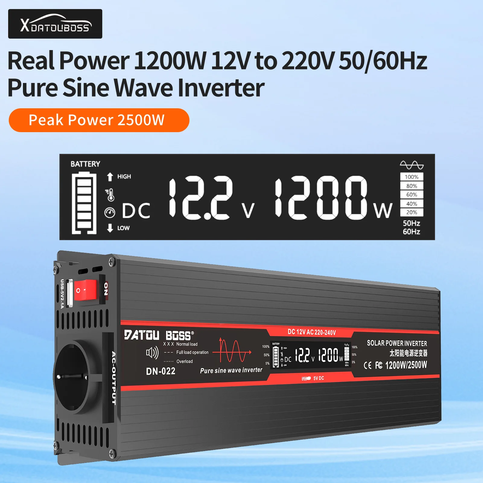 DATOUBOSS-Inverter-Pure-Sine-12v-220v-Continuous-1200W-Peak-2500W-LCD ...