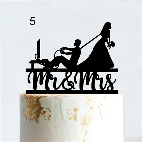 Computer Programmer Game Wedding Cake Topper Acrylic Video Game Mr Mrs Bride Groom Controller ...