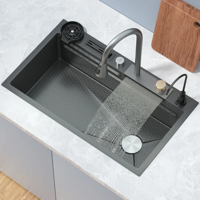 Waterfall-Stainless-Steel-Sink-Honeycomb-Embossed-Kitchen-Household ...