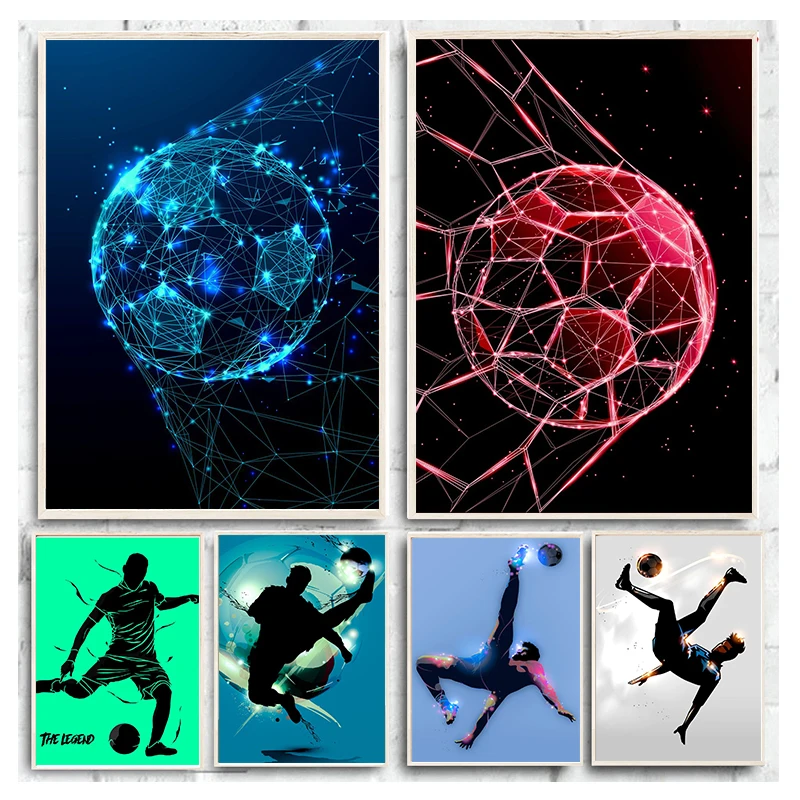 Colorful Soccer Goal Poster Football Player Shooting Canvas Painting ...