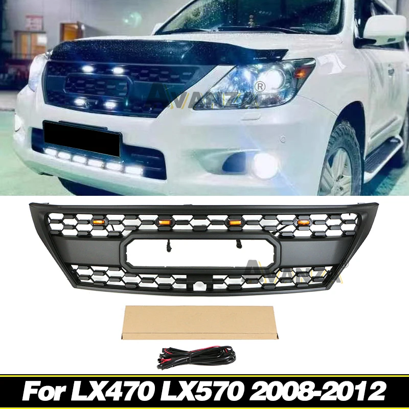 Front Grill W/Light Fit For 2008-2012 Lexus LX470 LX570 Black Grill ...