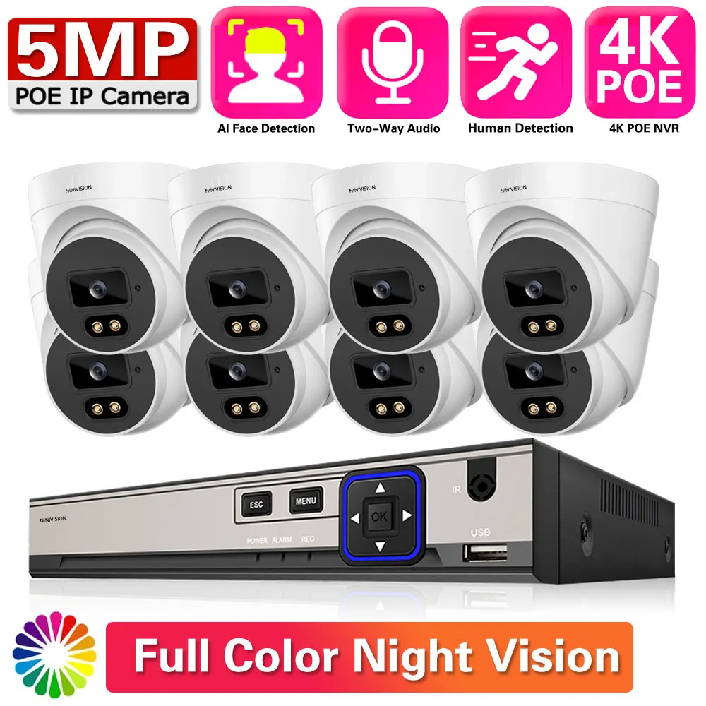 8ch 5mp Poe Security Camera System Doom Camera Nvr Kit Two Way Audio ...