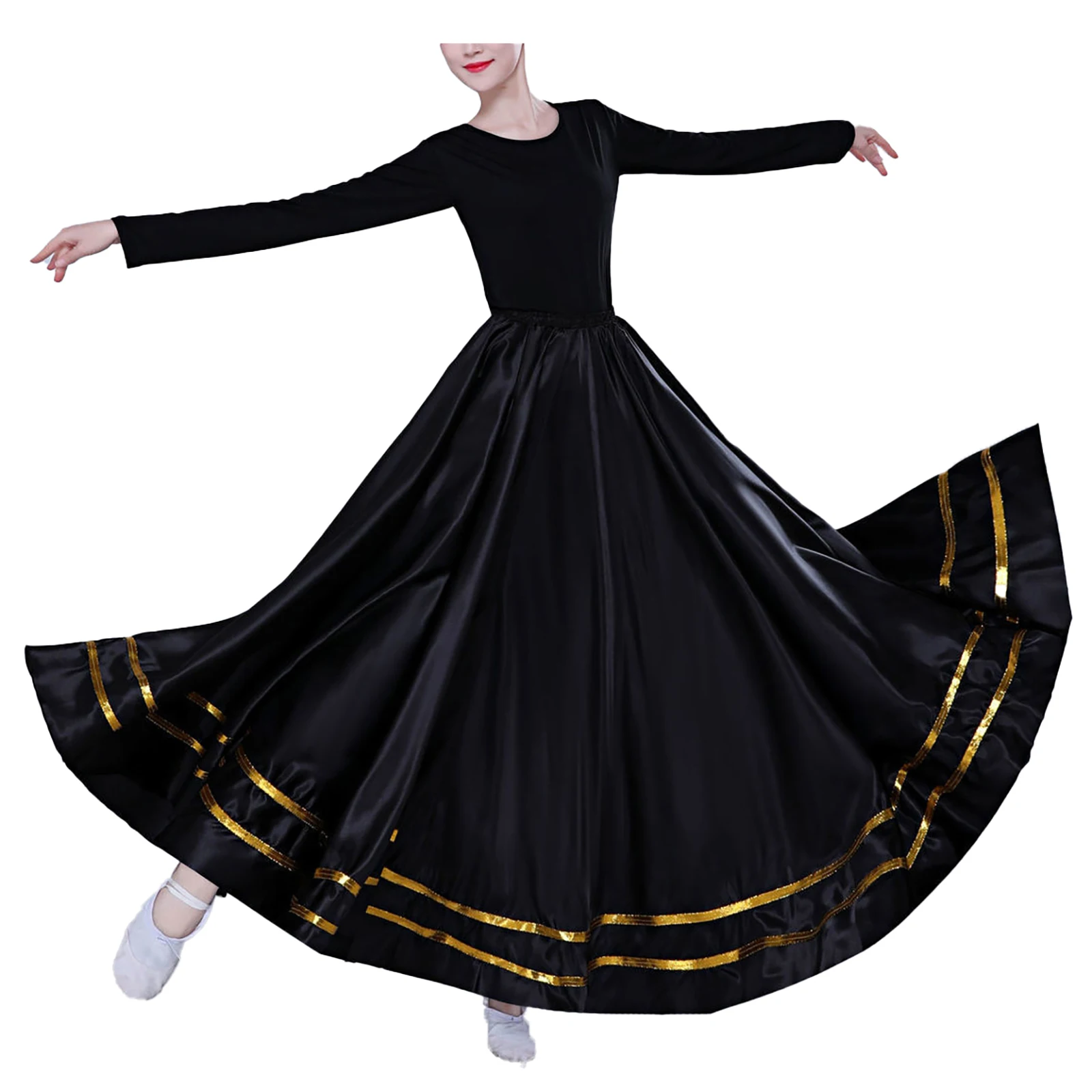 Womens-360-Degree-Dance-Long-Skirts-Performance-Costume-Ballroom ...