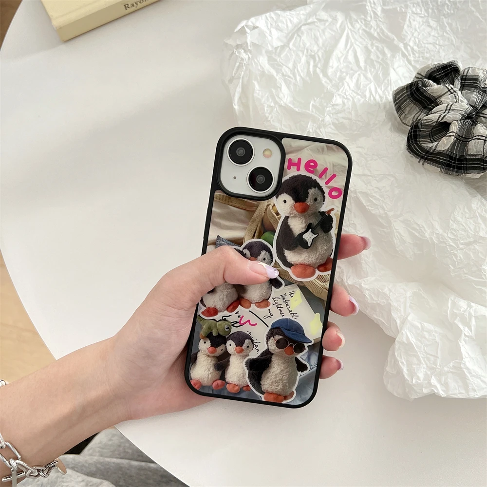 Korean Cute Funny Cartoon Stuffed Penguin Phone Case For iPhone 14 13 ...