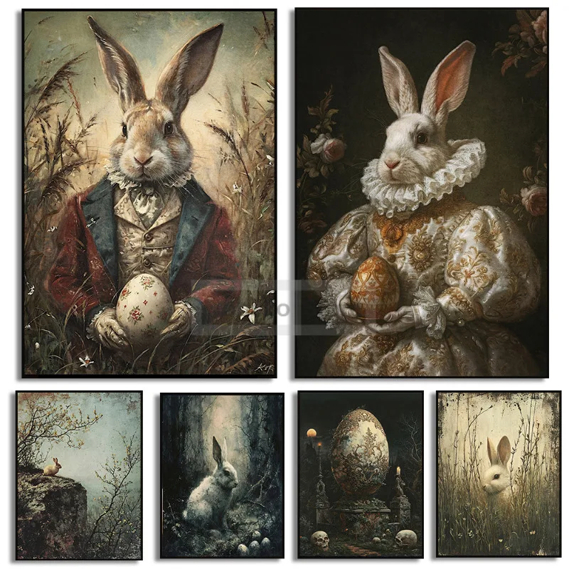 Victorian-Easter-Bunny-Rabbit-Wall-Art-Primavera-Retrato-de-Animais ...