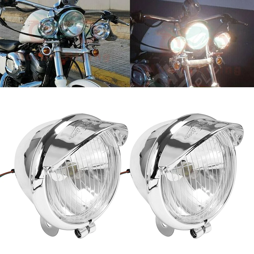 Chrome-Universal-Motorcycle-Fog-Lights-Headlight-Lamp-DC12V-For-Harley ...