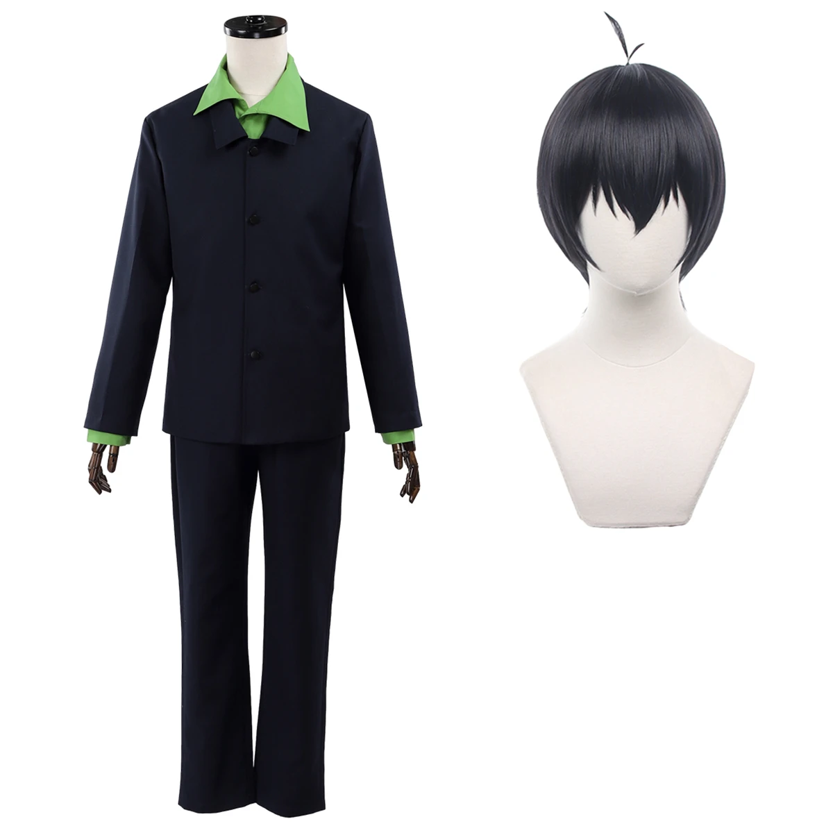 HOLOUN Blue Lock Anime Isagi Cosplay Costume Wig Green Shirt Black Suit ...