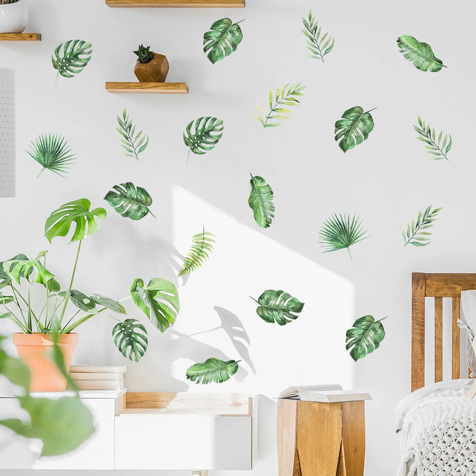 Green-Leaves-Wall-Sticker-3D-Visual-Effect-Sticker-For-Bedroom-Office ...