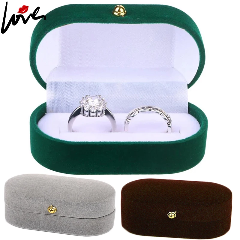 Luxury-Velvet-Oval-Couple-Ring-Box-Double-Ring-Earrings-Holder-Case ...