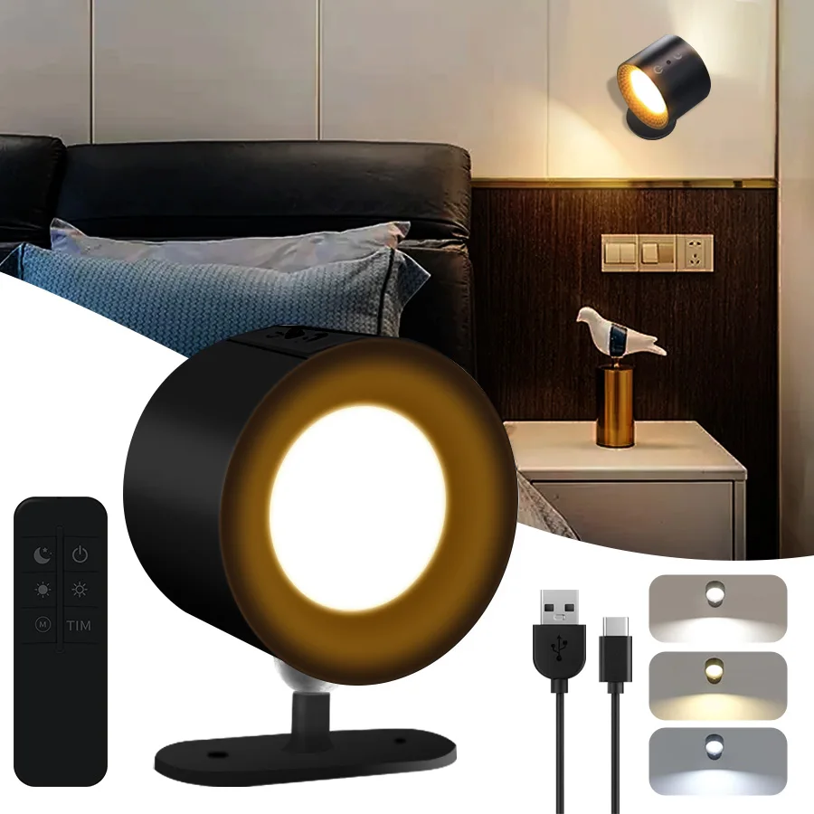 Magnetic LED Night Light Rechargeable Reading Lights Touch Remote ...