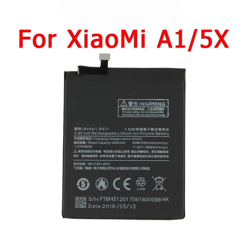 100-BN31-3000mAh-Batteries-For-Xiaomi-Mi-A1-Battery-For-Mi-5X-Li-ion ...