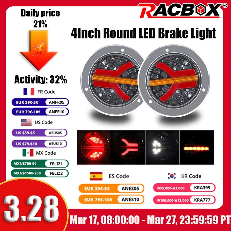 4Inch-Round-LED-Brake-Light-DRL-Lamp-Truck-Trailer-Lorry-Tail-Light-12V ...