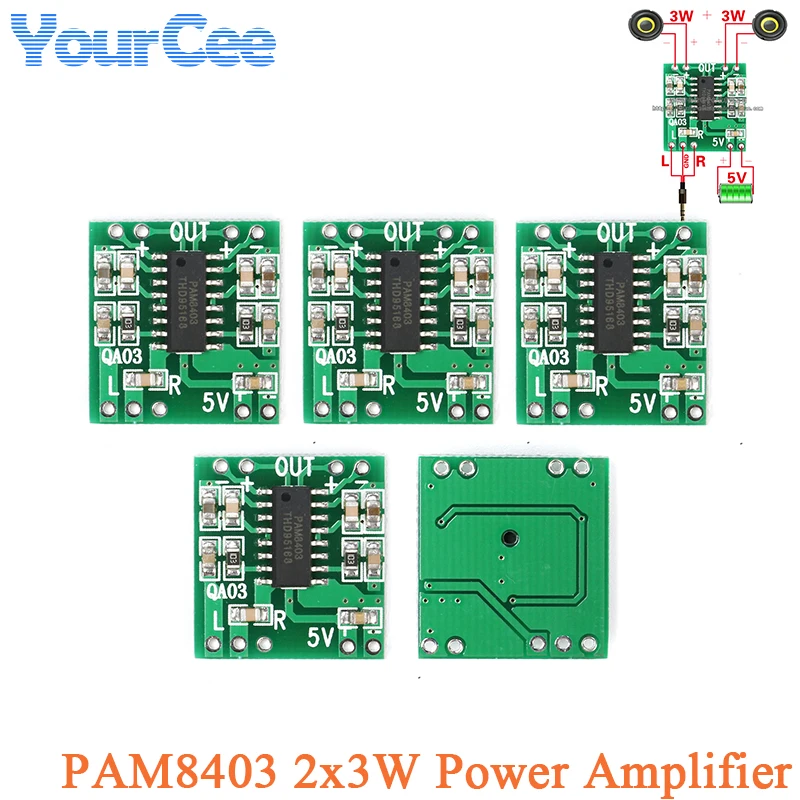 5Pcs PAM8403 Mini Digital Amplifier Board Module 5V 2 Channels 3W Class ...