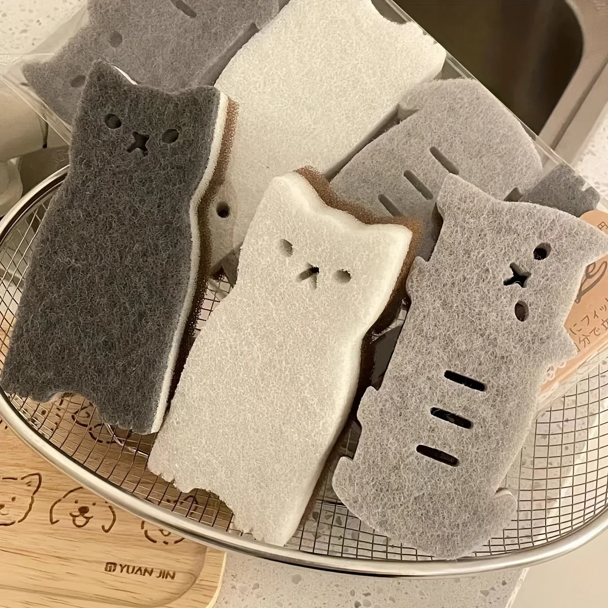 Cute-Cat-Kitchen-Sponge-Set-Lavagem-e-Ferramentas-de-Limpeza-Grosso-e ...