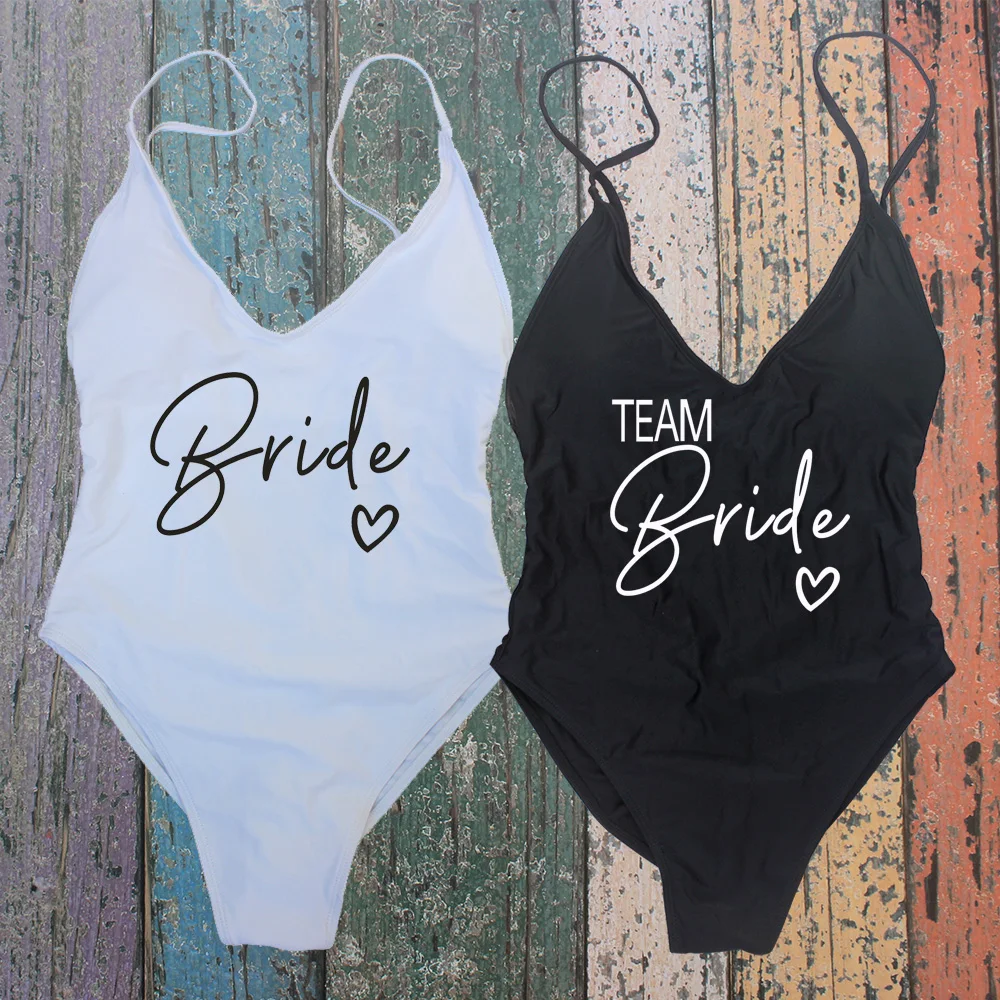 Sexy-Padded-One-Piece-Swimsuit-TEAM-Bride-love-Swimwear-Women-Summer ...