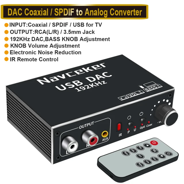 Navceker DAC Digital to Analog Audio Converter With Bluetooth Receiver ...