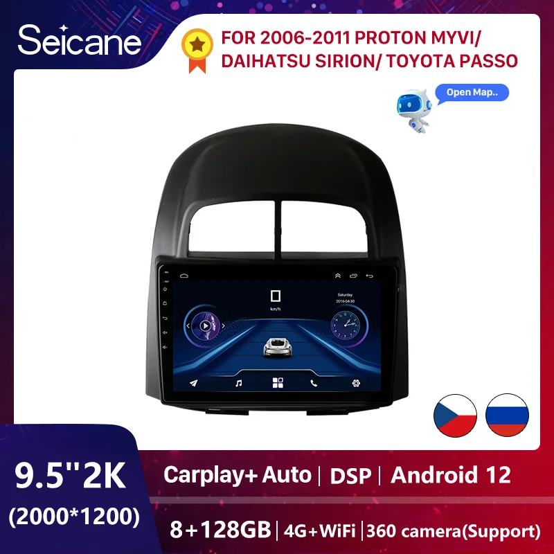 Android 12 CarPlay Auto Car Radio for 2006 2011 PROTON MYVI DAIHATSU SIRION TOYOTA PASSO ...