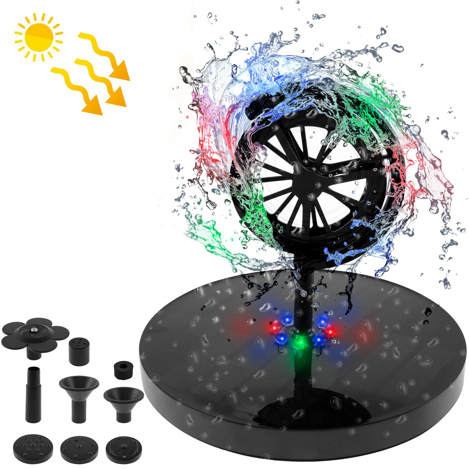 Color-LED-Solar-Rotating-Windmill-Fountain-3W-Light-Glow-Water-Pump-for ...