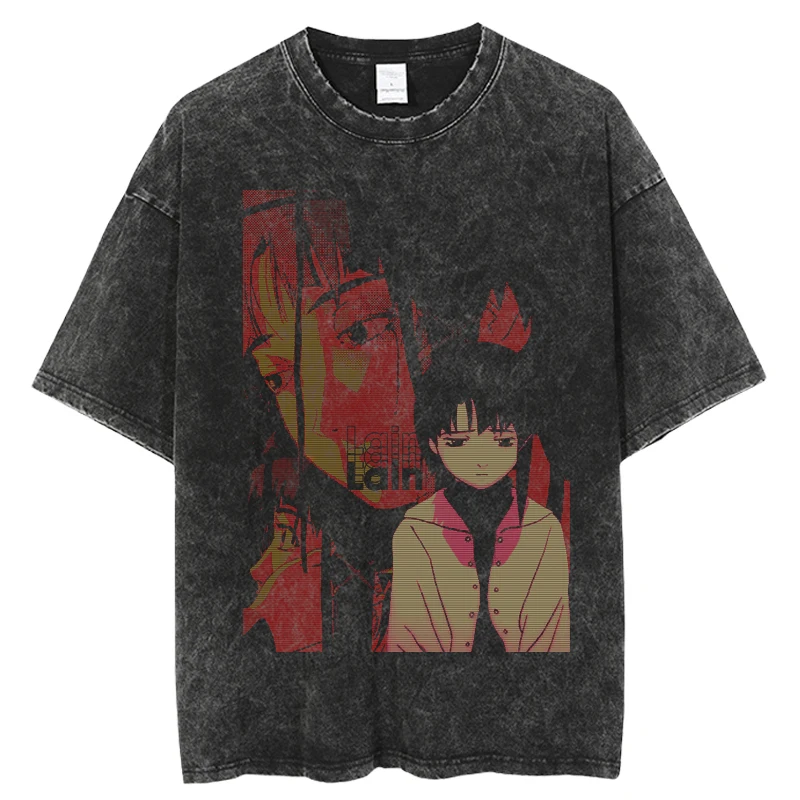 Anime-Serial-Experiments-Lain-Washed-Tshirt-Harajuku-Streetwear-Men ...
