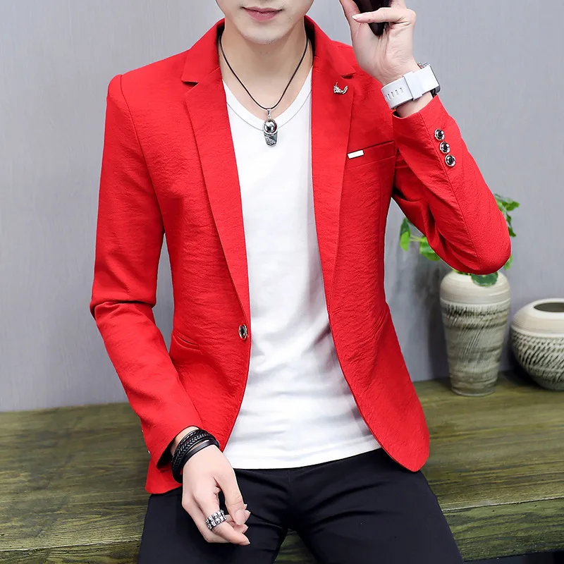 HOO 2024 Men's Personalized Wrinkle blazer Youth Spring and Autumn ...