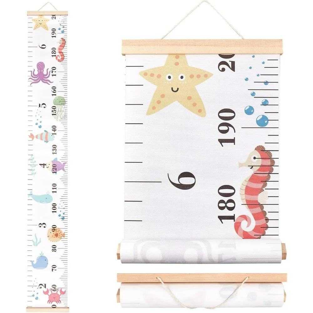 Sea Animals Growth Chart Fabric Canvas Height Measurement Ruler Wood ...
