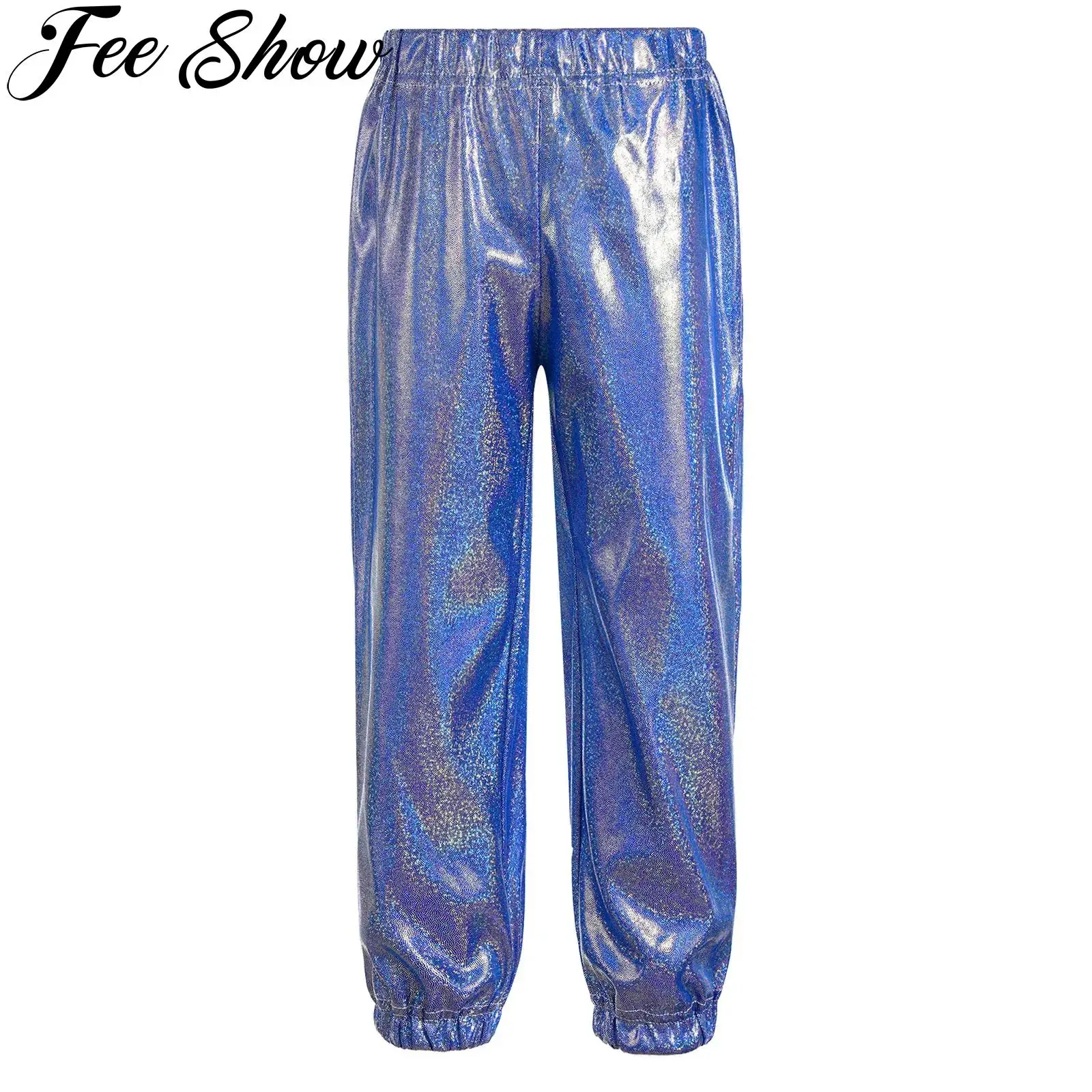 Kids-Girls-Boys-Glittery-Metallic-Pants-Shiny-Elastic-Waistband ...