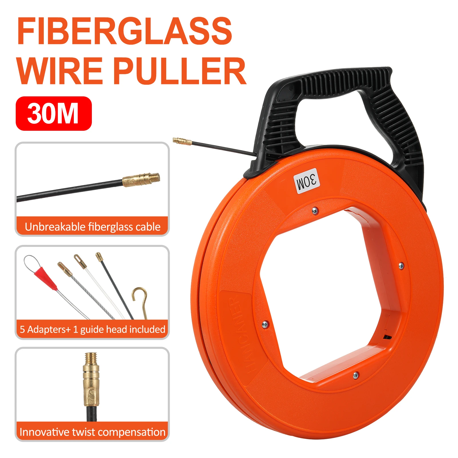 30m-Cable-Puller-Fiberglass-Fish-Tape-Reel-Puller-Conduit-Ducting ...