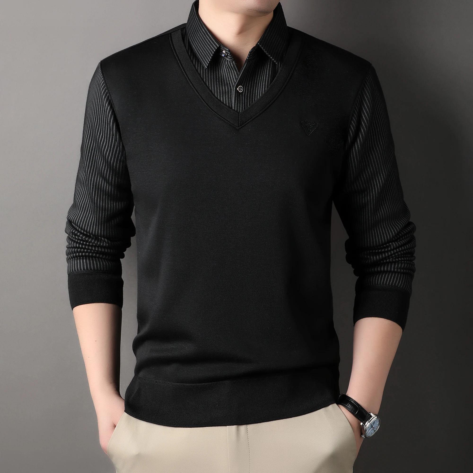 Male Autumn Knit Pullover Polo Shirts Shirt Collar Sweater Pullovers ...