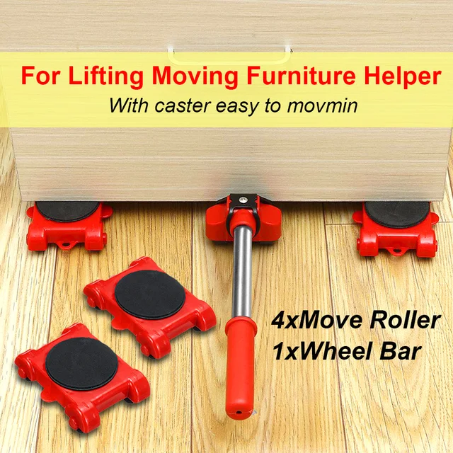 5Pcs/Set Heavy Duty Furniture Lifter Mover Roller with Wheel Bar Moving ...