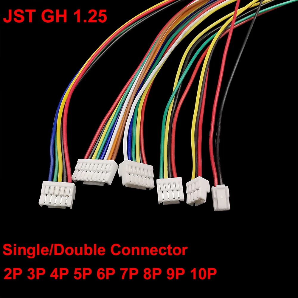 10Pcs JST GH 1.25 1.25mm 2/3/4/5/6/7/8/9/10Pin Male Plug Cable Wire Connector Single Double Head ...
