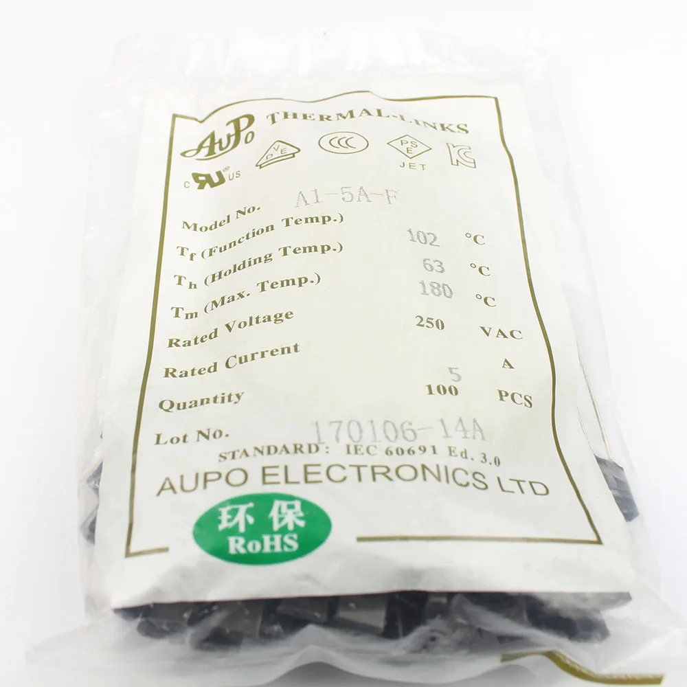 10Db A1-5A-F Thermal Biztosíték Tf Cutoff 102C 102 5A 250 V-Os Aupo Rh ...