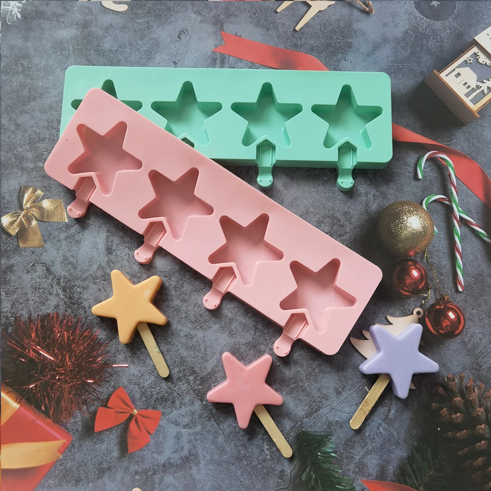 2022-New-4-five-pointed-star-Heart-Popsicles-Mold-Non-stick-Silicone ...
