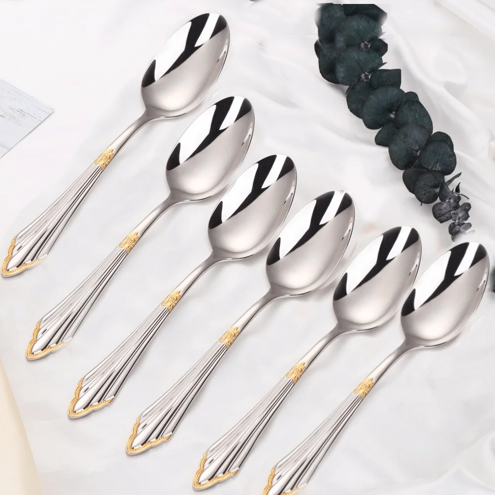 8-39-Luxury-Gold-Plated-Glossy-Dinner-Spoon-Set-Stainless-Steel-18-10 ...