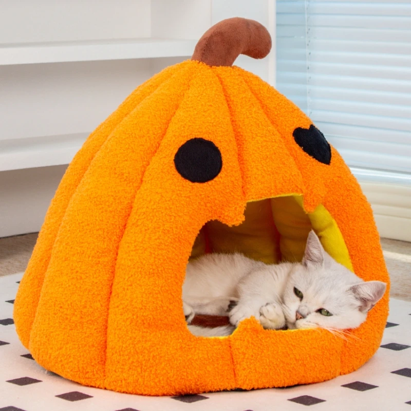 Halloween-Pumpkin-Velvet-Cat-Nest-Waterproof-Warm-Bed-for-Kittens-Party ...