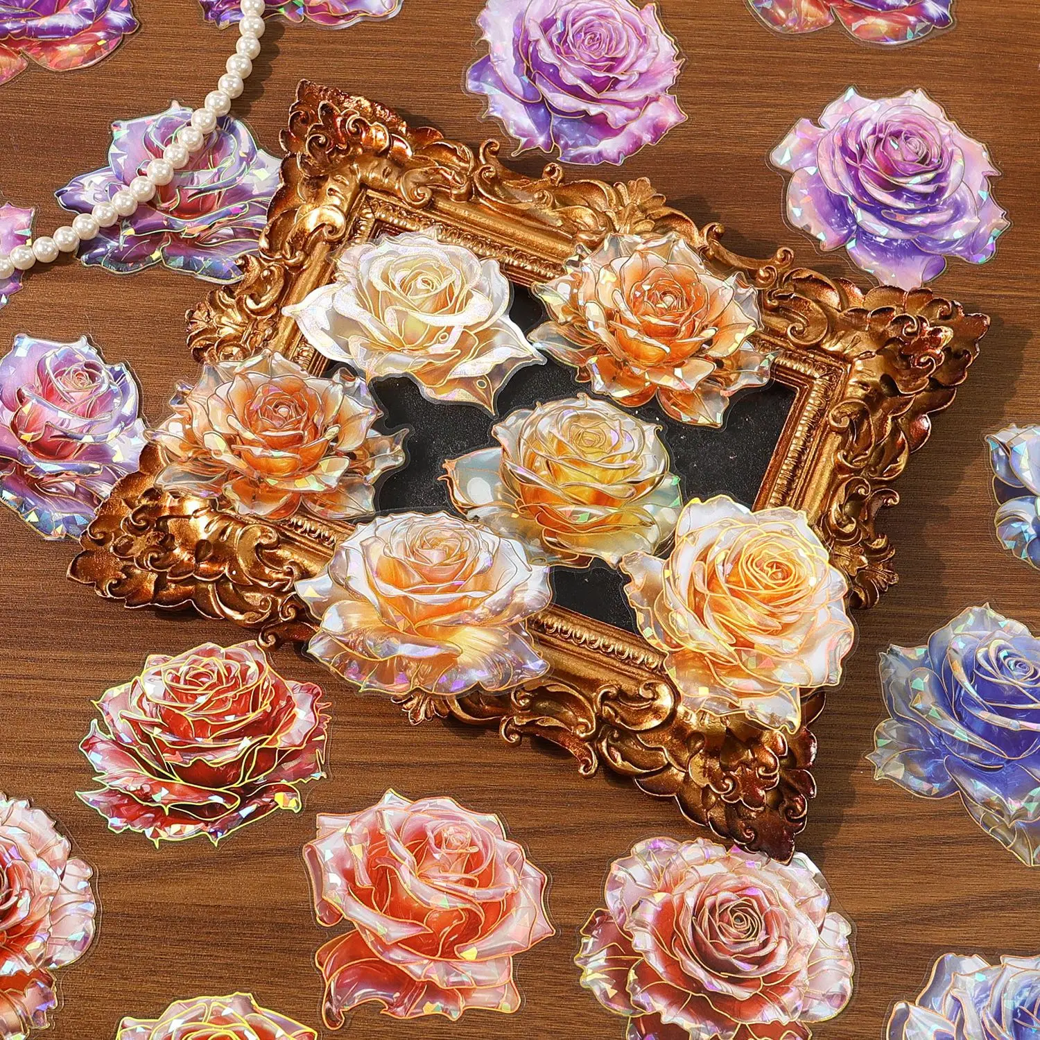 10-pcs-Ice-crystal-Rose-PET-sticker-package-vintage-plant-ledger ...