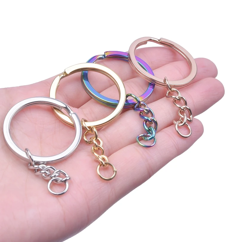 100-Stainless-Steel-Keychain-Accessories-DIY-Key-Rings-Rainbow-Silver ...