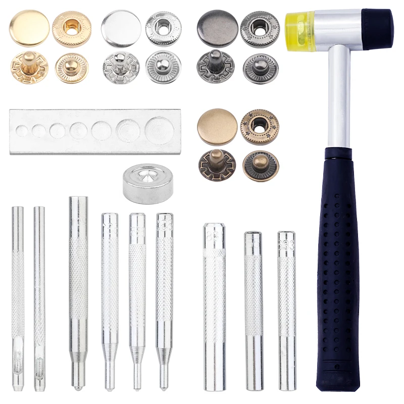 KRABALL 스냅 버클 금속 가죽 공예 패스너 키트, 의류 단추 프레스 스터드, 설치 도구 포함, 50 세트, 4 in 1