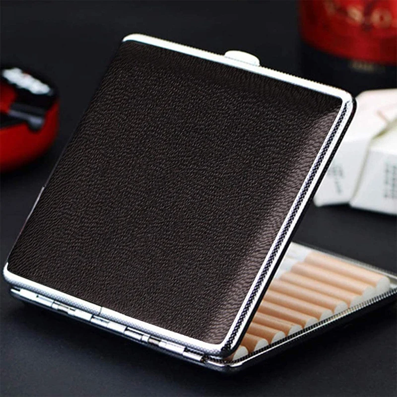 20-Sticks-Cigarette-Case-Leather-Surface-Storage-Metal-Box-Men-Smoking ...