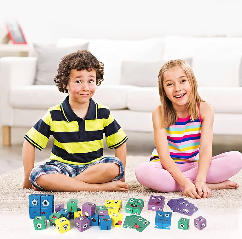 Wooden Expressions Matching Block Puzzle Games Face Changing Cube ...