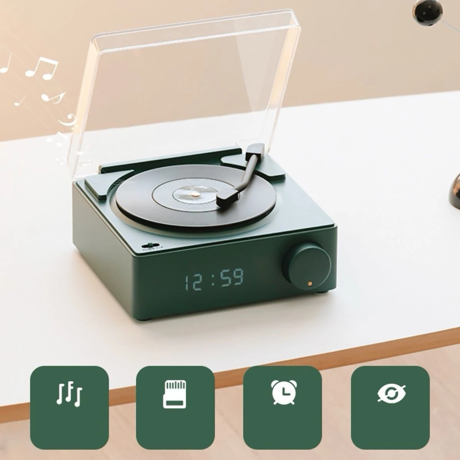 Wireless-Bluetooth-Alarm-Clock-Audio-Retro-Mini-Vinyl-Record-Player ...