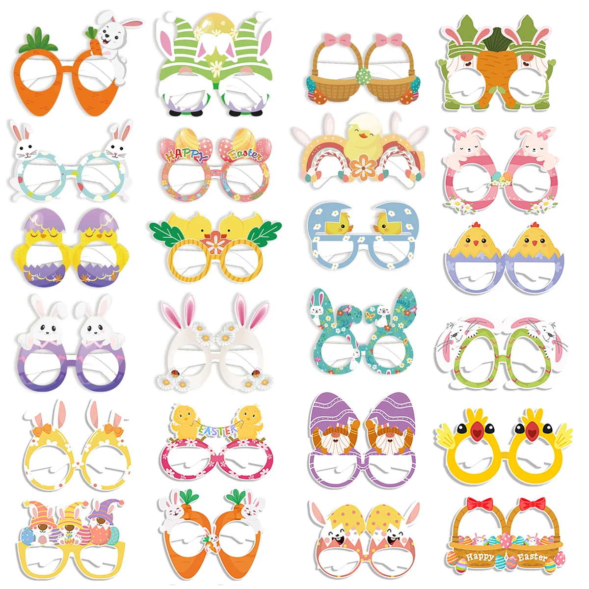 6/12pcs Happy Easter Paper Glasses Frame Fun Bunny Chick Egg Shape ...