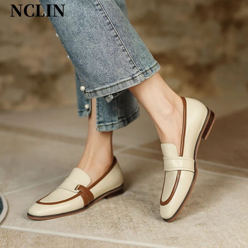 2024-Spring-Genuine-Leather-Women-Shoes-Retro-Slip-On-Loafers-Mixed ...