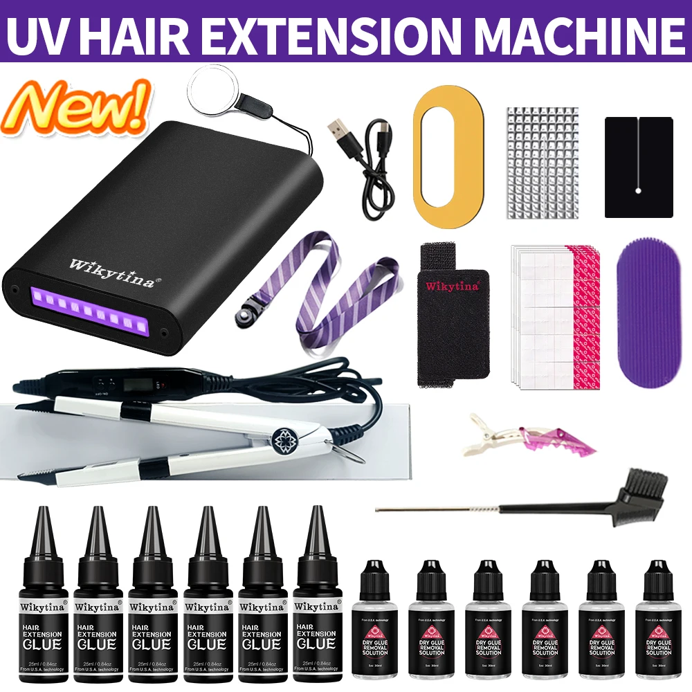 UV Light Hair Extension Kit with UV Glue Tools for Salon Home Use ...