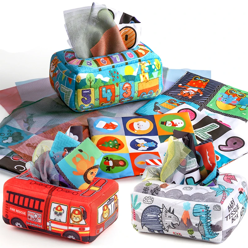 Baby Tissue Box Montessori Educational Toys Colorful Soft Sensory Toy ...
