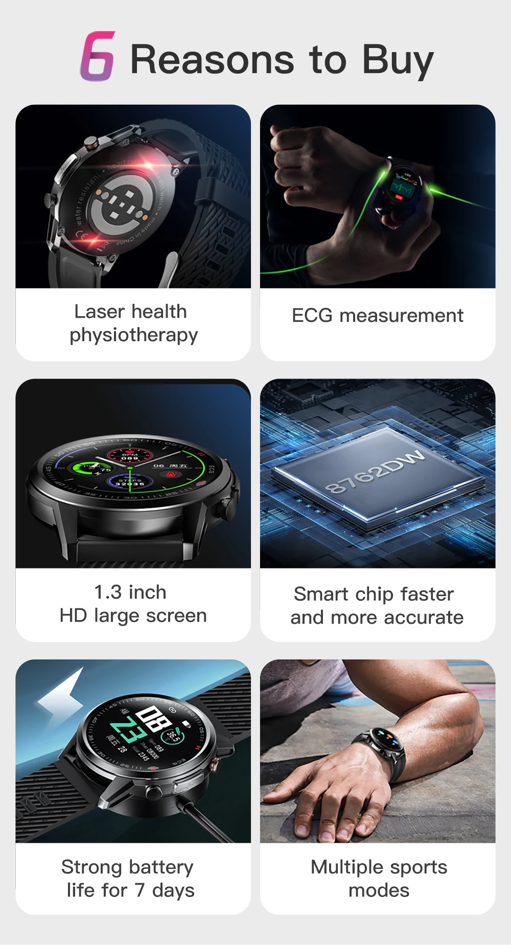 KUMI KU3 Pro Men Smart Watch Laser Health ECG Monitor Heart Rate Blood ...