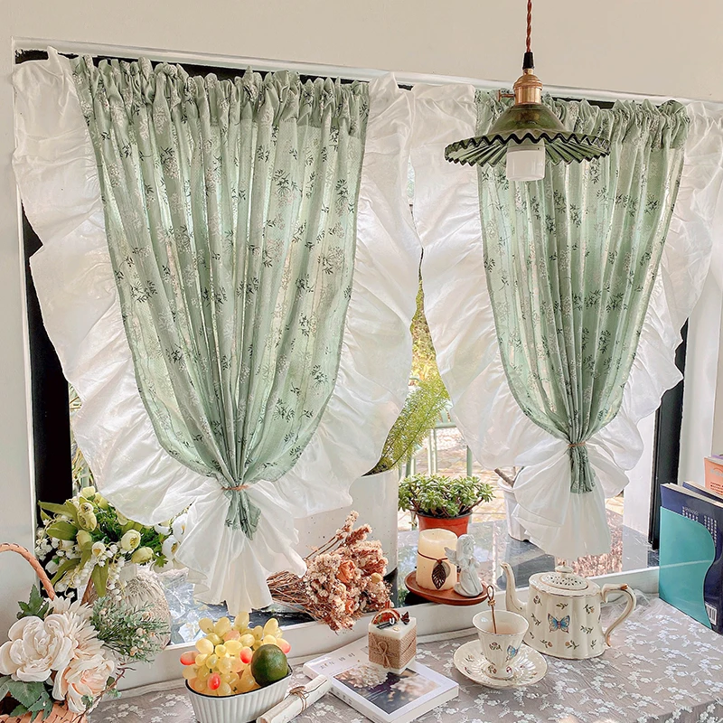 1 PC Korean small fresh cotton linen bay window curtain partition door ...