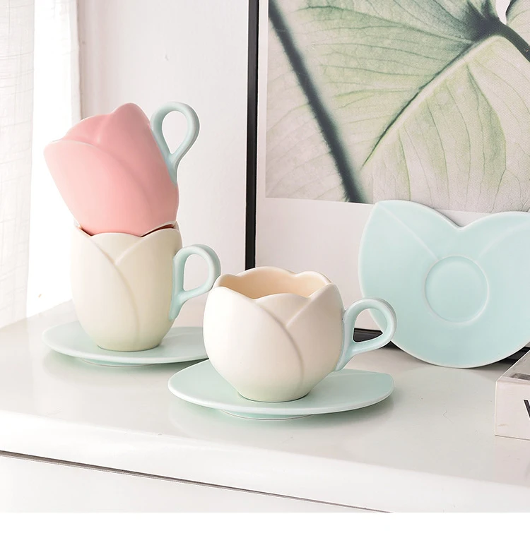 Jaune - Ensemble tasse et assiette en céramique, marque de fleurs ...