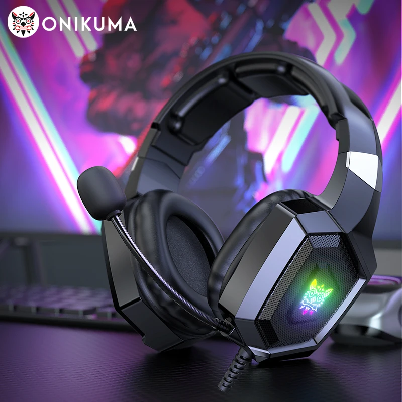 ONIKUMA K8 Gaming Headphones with Flexible HD Mic RGB Light Surround ...
