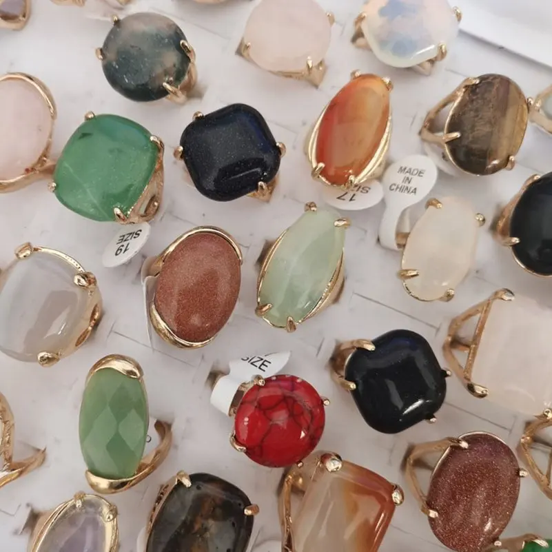 Wholesale-10Pcs-Lot-Colored-Big-Natural-Stone-Rings-Mix-Style-Fashion ...